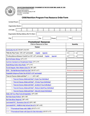 Fillable Online Child Nutrition Program Free Resource Order Form Fax ...