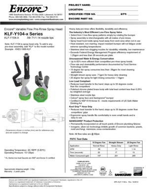 Fillable Online Encore Variable Flow Pre-Rinse Spray Head Fax Email ...