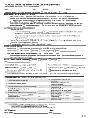 Fillable Online cheneysd SCHOOL DIABETES MEDICATION ORDERS Injections ...