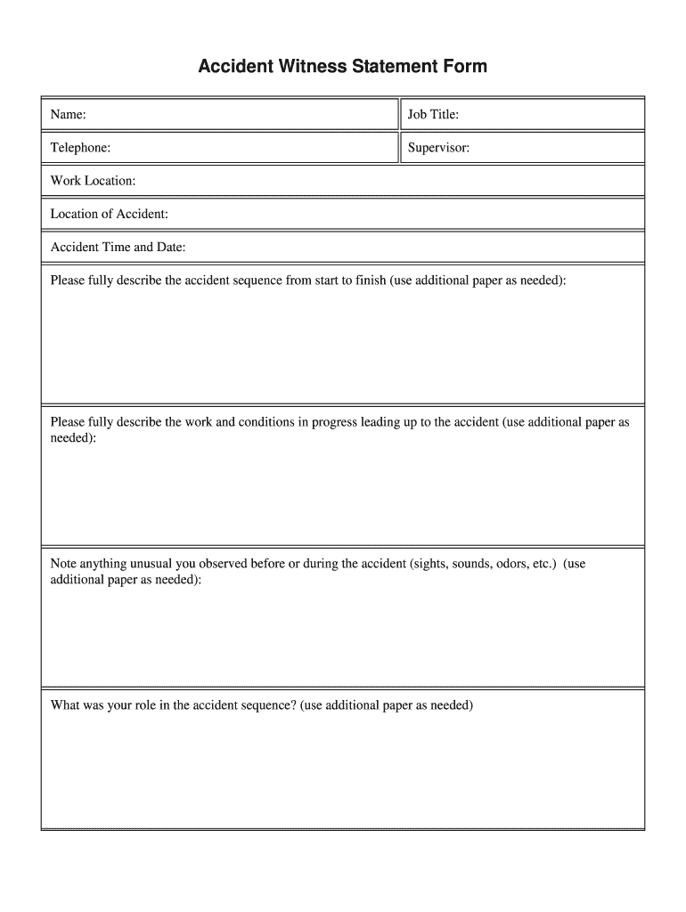 Fillable Online Accident Investigation Witness Statement Form Fax Email ...