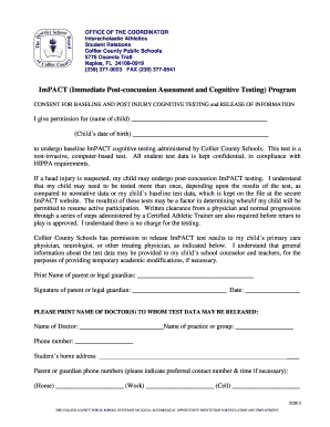 Fillable Online ImPACT Immediate Post-concussion Assessment and ...