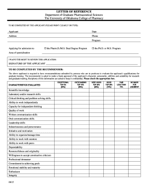 Fillable Online pharmacy ouhsc LETTER OF REFERENCE - OUHSC - pharmacy ...
