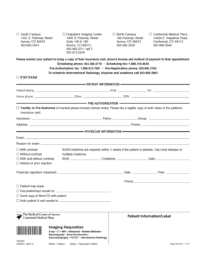 Fillable Online Imaging Requisition Form - Medical Center of Aurora Fax ...