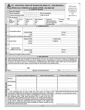 Fillable Online KYC - APPLICATION FORM FOR TRADING AND DEMAT AC - NON ...
