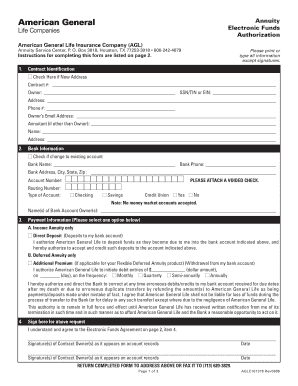 Fillable Online American General Life Insurance Company AGL Annuity ...