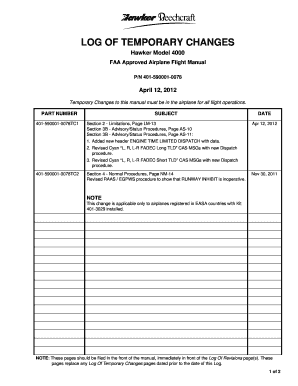 Fillable Online LOG OF TEMPORARY CHANGES - beechcraftcom Fax Email ...