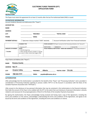 Fillable Online brazeau ab ELECTRONIC FUNDS TRANSFER EFT APPLICATION ...
