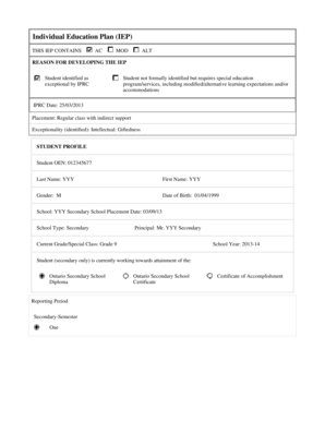 Fillable Online Individual Education Plan (IEP) A Road Map to Success ...
