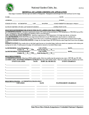Fillable Online gardenclub RENEWAL OF LAPSED CERTIFICATE APPLICATION Fax Email Print - pdfFiller