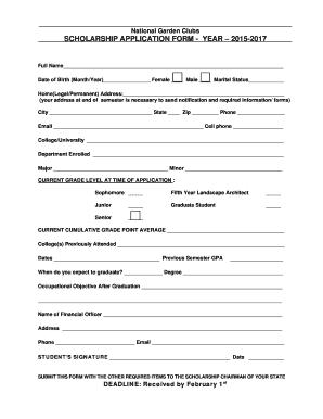 Fillable Online gardenclub NGC Scholarship Application Form 2016-1 Fax ...