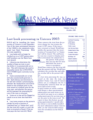 Fillable Online sailsinc SAILS Network News - October 2003 lost book ...