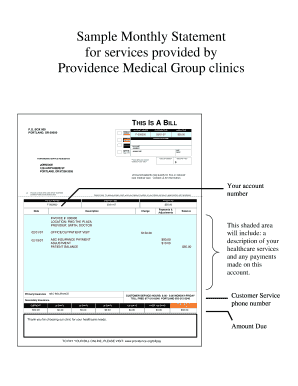 Fillable Online oregon providence Sample Monthly Statement for Services ...