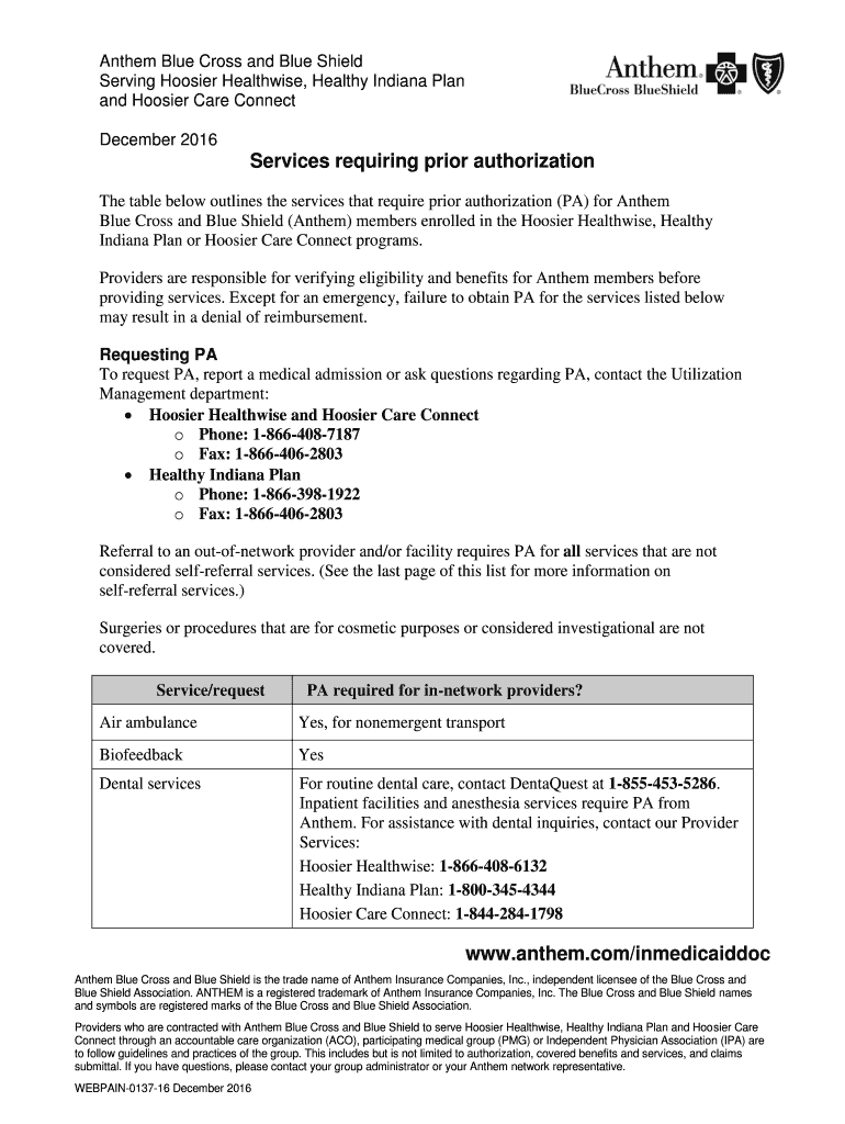 Fillable Online The table below outlines the services that require ...