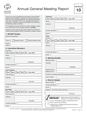 Fillable Online guidesqld QFSG02 Annual General Meeting Report 10 ...
