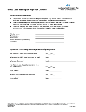 Fillable Online Blood Lead Testing for Highrisk Children Instructions ...
