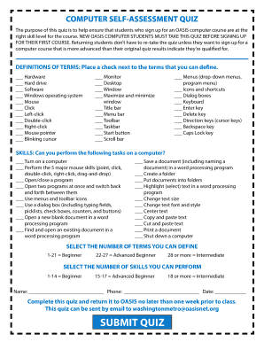 Fillable Online oasisnet COMPUTER SELF-ASSESSMENT QUIZ - OASIS Fax ...