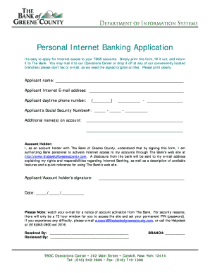 Fillable Online Personal Internet Banking Application - The Bank of Greene County Fax Email ...