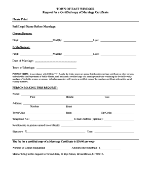 Fillable Online eastwindsor-ct TOWN OF EAST WINDSOR Request for a ...
