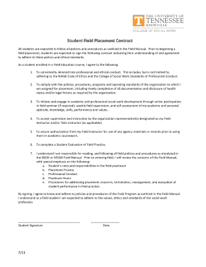 Fillable Online csw utk Student Field Placement Contract - UTK CSW Fax Email Print - pdfFiller