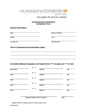 Fillable Online csw utk Comprehensive Examination Completion Form - cswutkedu Fax Email Print ...