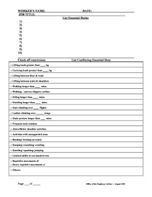 Fillable Online employeradviser Essential Duties and Restrictions Form ...