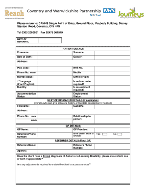 Fillable Online covwarkpt nhs Please return to CAMHS Single Point of ...