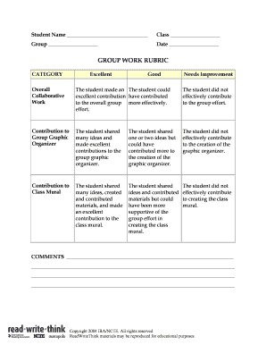 Fillable Online GROUP WORK RUBRIC - alexstatealus Fax Email Print ...