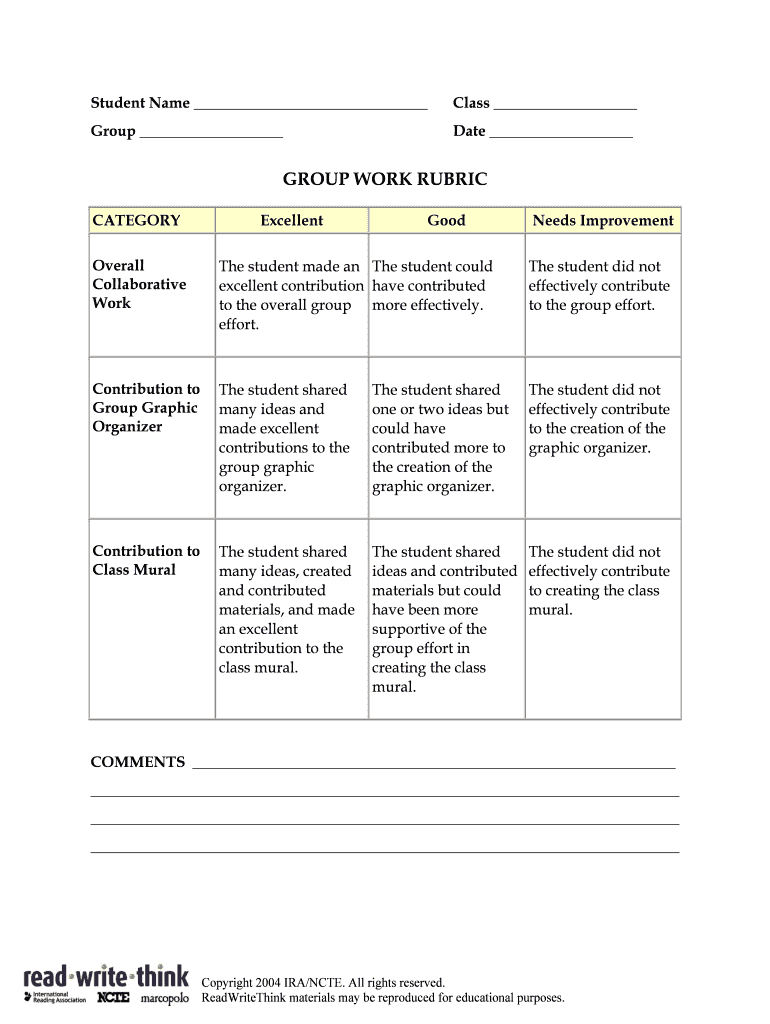 Fillable Online GROUP WORK RUBRIC - alexstatealus Fax Email Print - pdfFiller