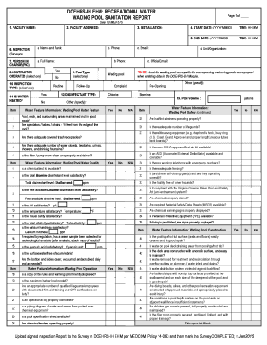 Fillable Online DOEHRS-IH EHM RECREATIONAL WATER WADING POOL SANITATION ...
