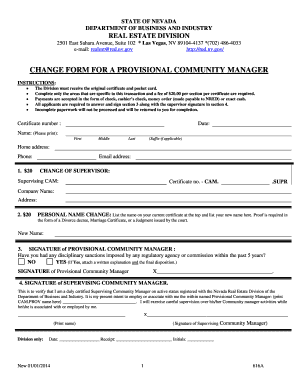 Fillable Online Provisional Community Manager Change Form 616A Fax ...