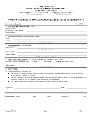 Fillable Online APPLICATION FOR AN APPRAISAL DUPLICATE LICENSE or CERTIFICATE Fax Email Print ...