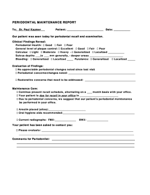 Fillable Online PERIODONTAL MAINTENANCE REPORT - ProSites Inc Fax Email ...