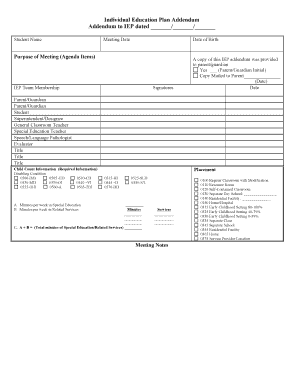 Fillable Online mitchell k12 sd Individual Education Plan Addendum ...
