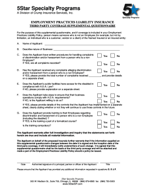 Fillable Online THIRD PARTY COVERAGE SUPPLEMENTAL QUESTIONNAIRE Fax ...