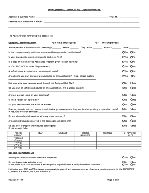 Fillable Online SUPPLEMENTAL LIMOUSINE QUESTIONNAIRE FEIN Fax Email Print - pdfFiller