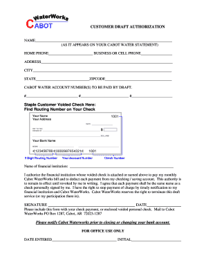 Fillable Online AS IT APPEARS ON YOUR CABOT WATER STATEMENT Fax Email ...