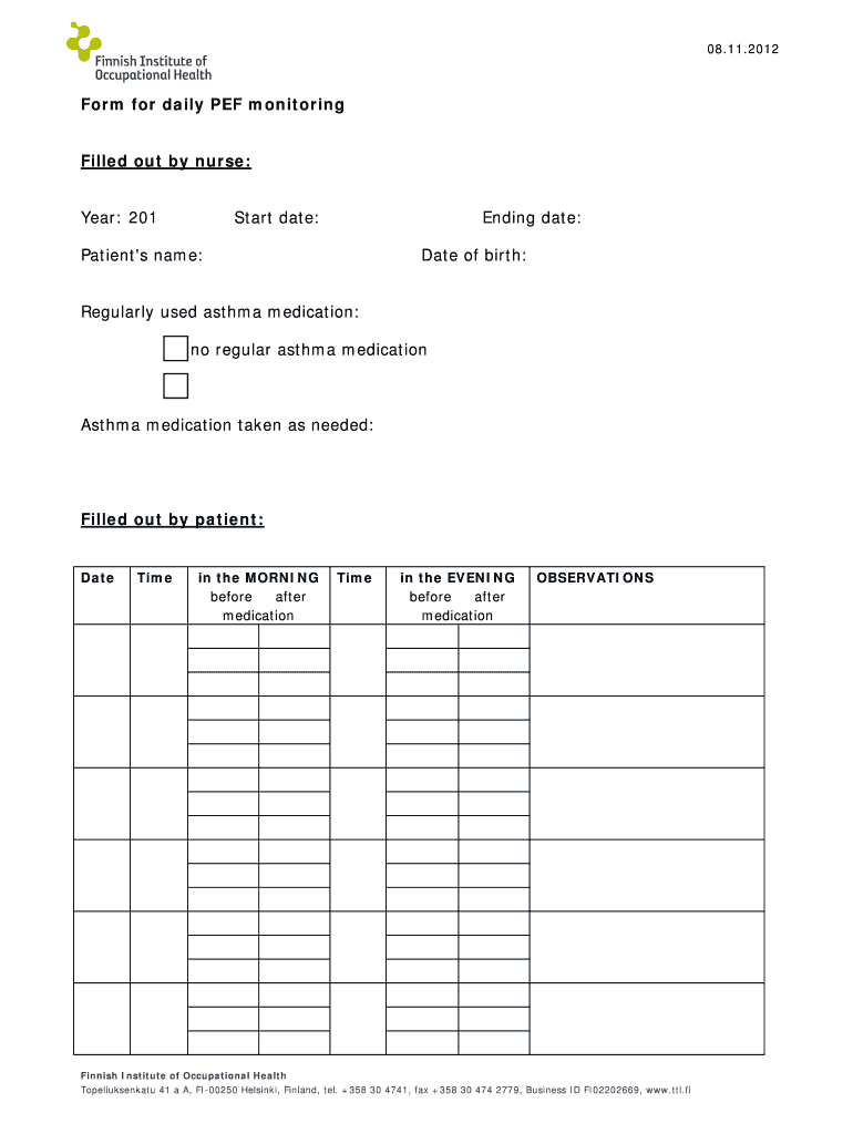 Fillable Online Form for PEF monitoring dailydoc Fax Email Print ...