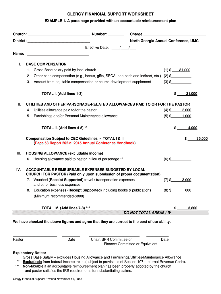 Fillable Online A parsonage provided with an accountable reimbursement ...