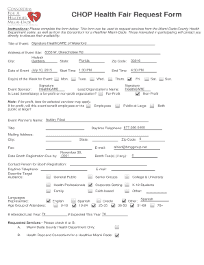 Fillable Online healthymiamidade CHOP Health Fair Request Form ...