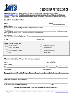 Fillable Online Subscriber Authorization Form Rev 5-15 Fax Email Print ...