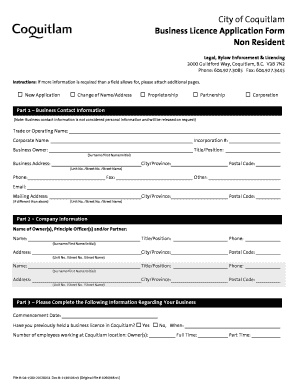 Fillable Online coquitlam Business Licence Application Form Non ...
