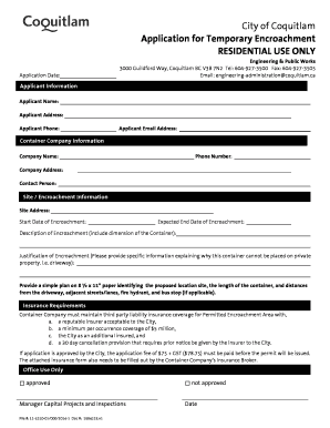 Fillable Online coquitlam CITYDOCS-1684223-v1-Temporary Encroachment Application Fax Email Print ...