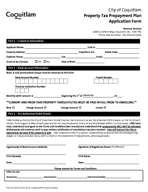 Fillable Online coquitlam Property Tax Prepayment Plan Application Form - Coquitlam Fax Email ...