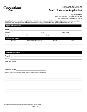 Fillable Online coquitlam Board of Variance Application - Coquitlam Fax ...