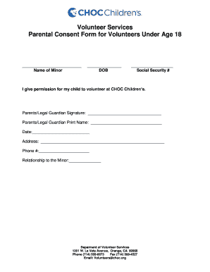 Fillable Online choc Volunteer Services Parental Consent Form for ...