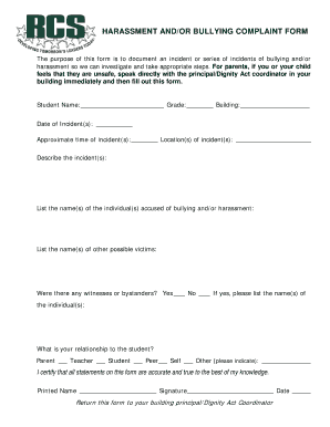 Fillable Online HARASSMENT ANDOR BULLYING COMPLAINT FORM Fax Email Print - pdfFiller