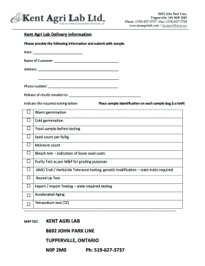 Fillable Online Kent Agri Lab Delivery Information SAMPLE 2 Fax Email ...