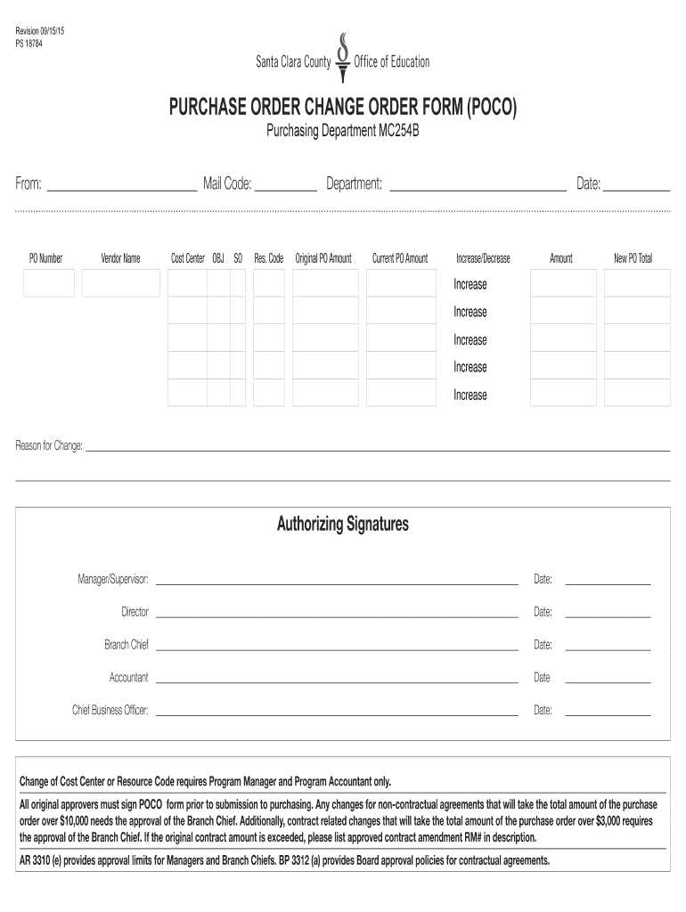Fillable Online intranet sccoe PURCHASE ORDER CHANGE ORDER FORM POCO ...