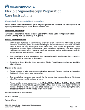 Fillable Online mydoctor kaiserpermanente Flexible Sigmoidoscopy ...