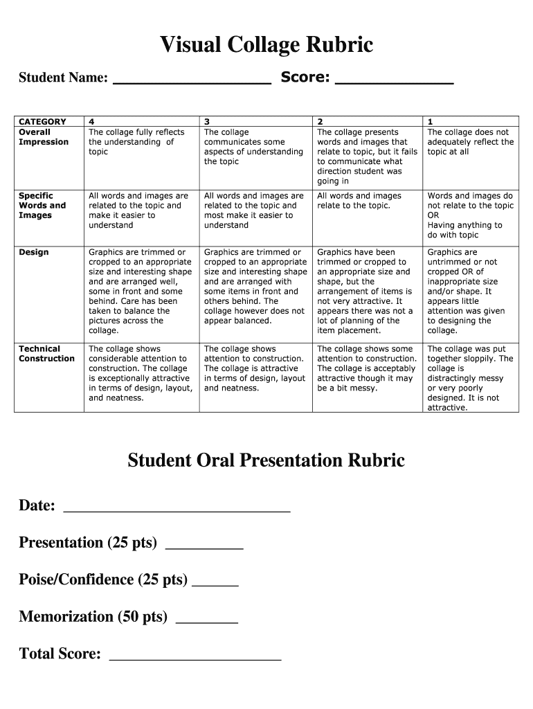 Fillable Online Visual Collage Rubric - Lee County Schools Fax Email ...